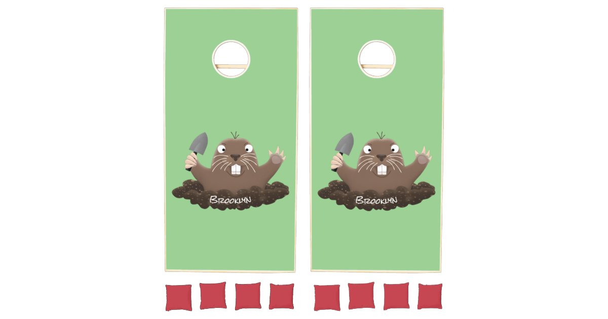 Funny pocket gopher digging cartoon illustration cornhole set | Zazzle