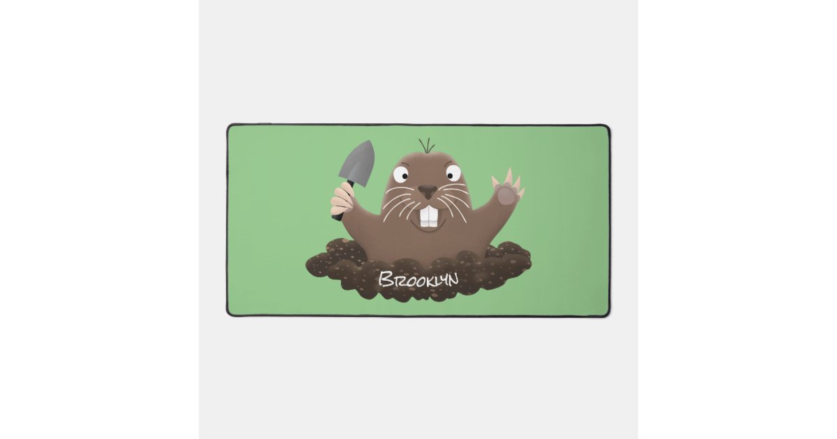 Funny pocket gopher digging cartoon illustration desk mat | Zazzle