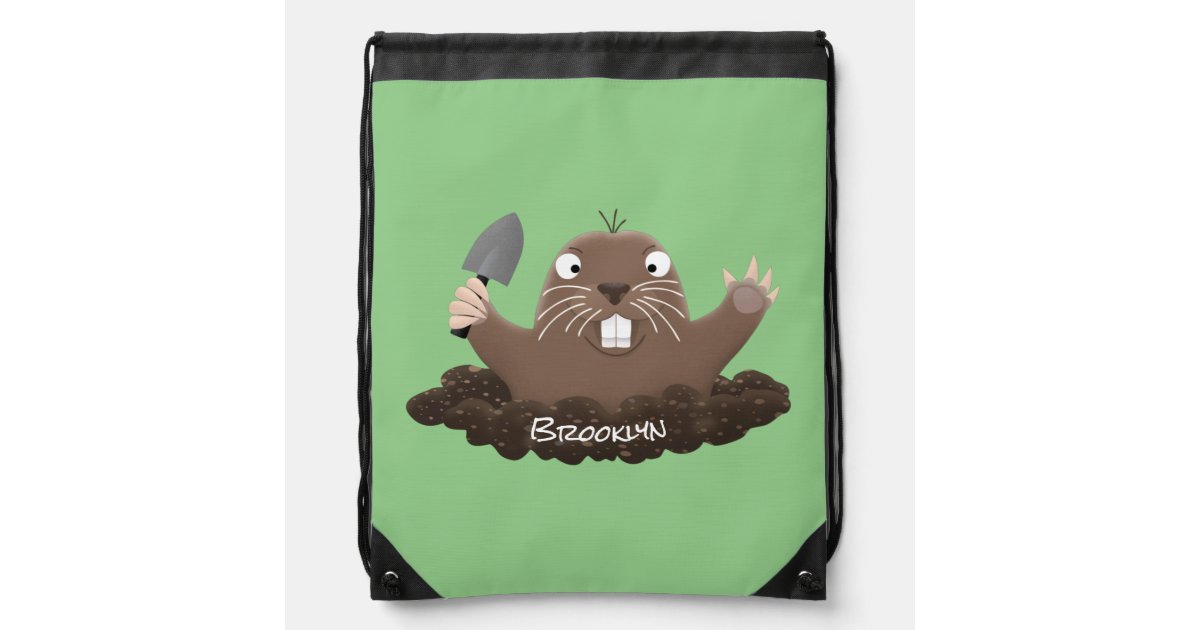 Funny pocket gopher digging cartoon illustration drawstring bag | Zazzle