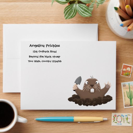 Funny pocket gopher digging cartoon illustration envelope | Zazzle