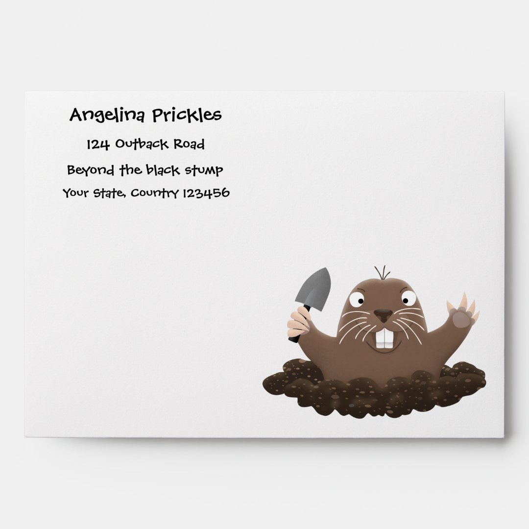Funny pocket gopher digging cartoon illustration envelope | Zazzle
