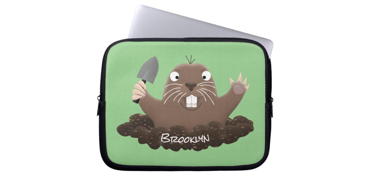 Funny pocket gopher digging cartoon illustration laptop sleeve | Zazzle