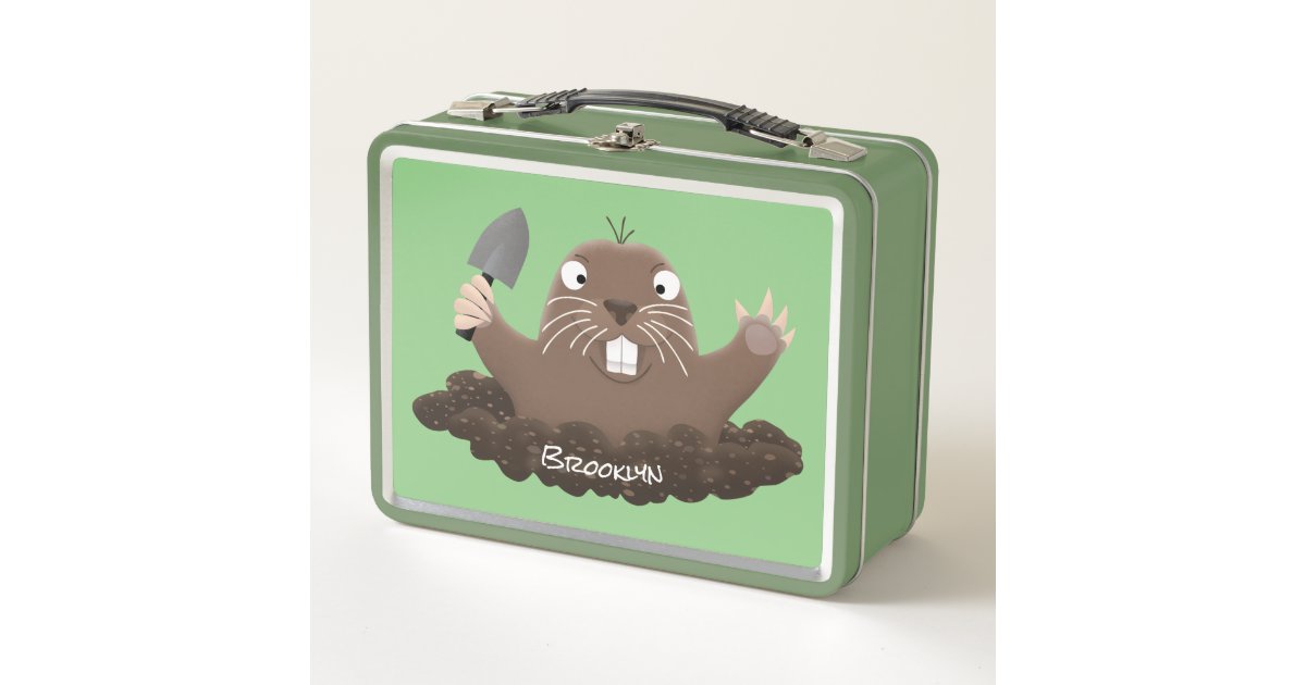 Funny pocket gopher digging cartoon illustration metal lunch box | Zazzle