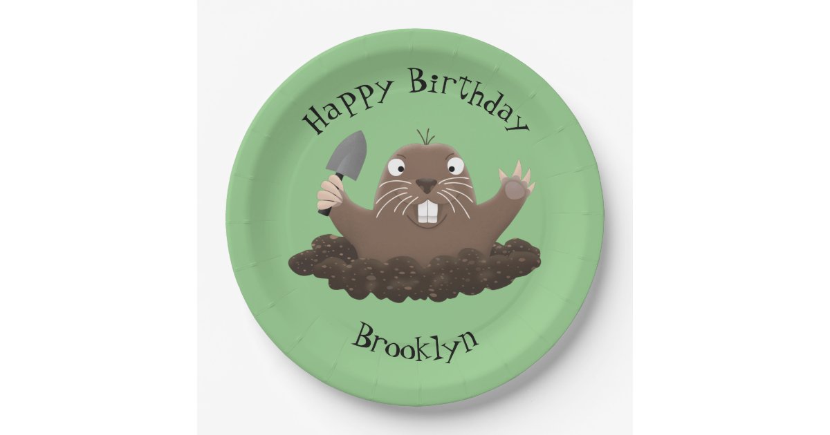 Funny pocket gopher digging cartoon illustration paper plates | Zazzle