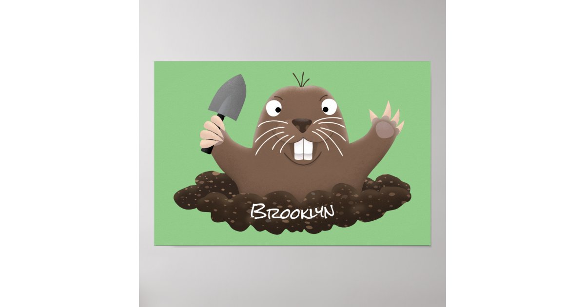 Funny pocket gopher digging cartoon illustration poster | Zazzle