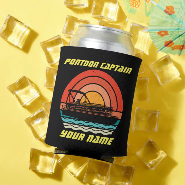 Funny Pontoon Captain Summer Boating Vintage Can Cooler | Zazzle