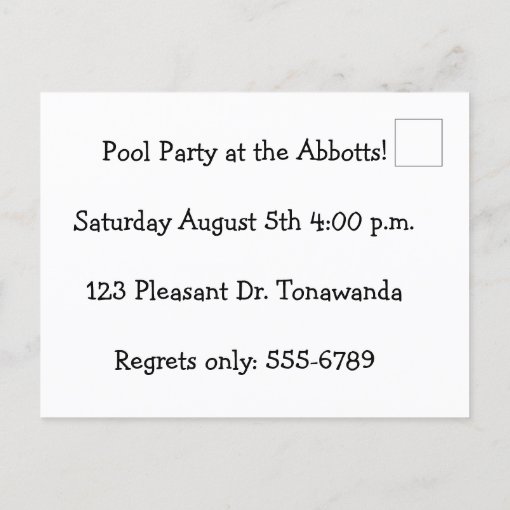Funny Pool Party Invitations Postcards | Zazzle