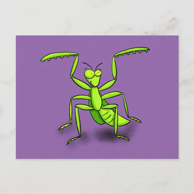 Funny praying mantis cartoon postcard | Zazzle