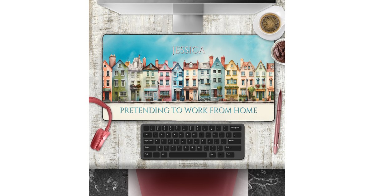 Funny Primitive Art Houses Work from Home Desk Mat | Zazzle