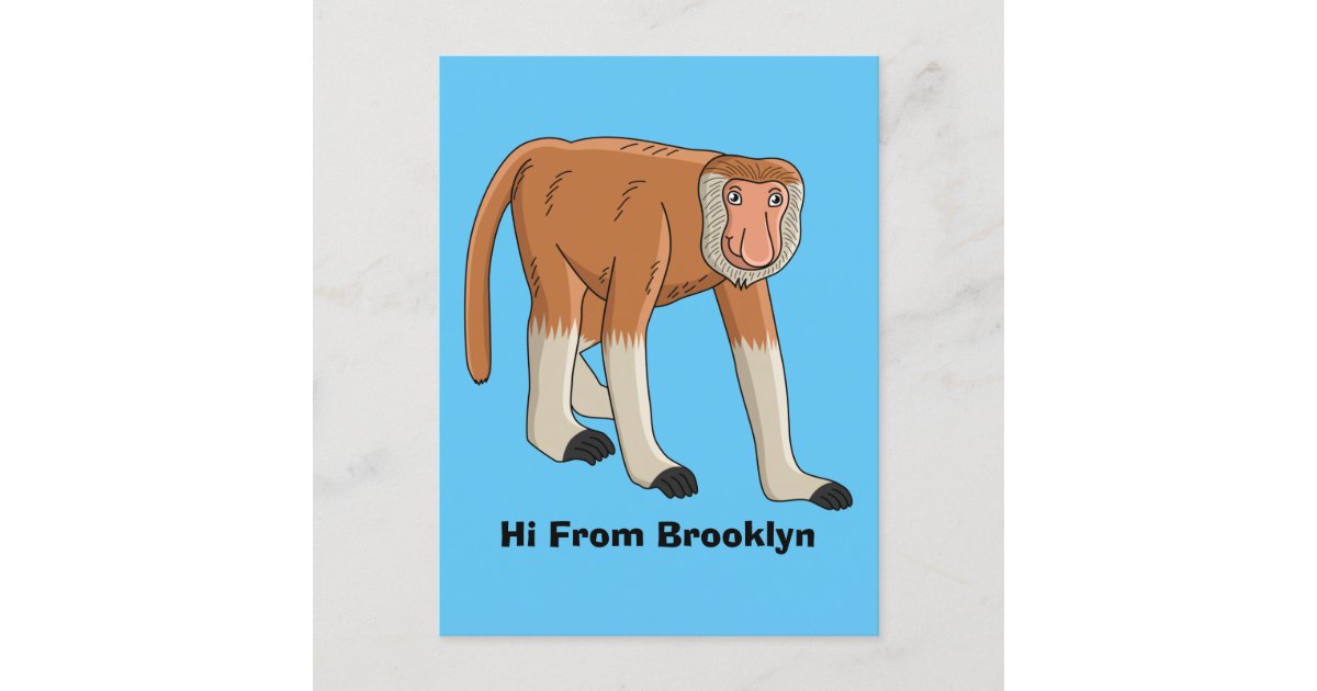 Funny proboscis monkey cartoon illustration postcard | Zazzle