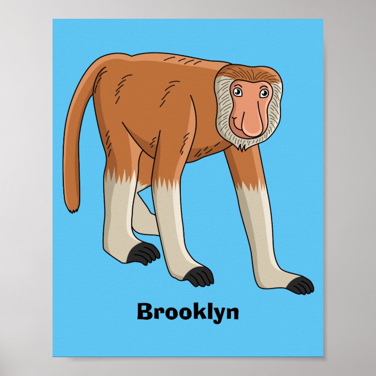 Funny proboscis monkey cartoon illustration poster | Zazzle
