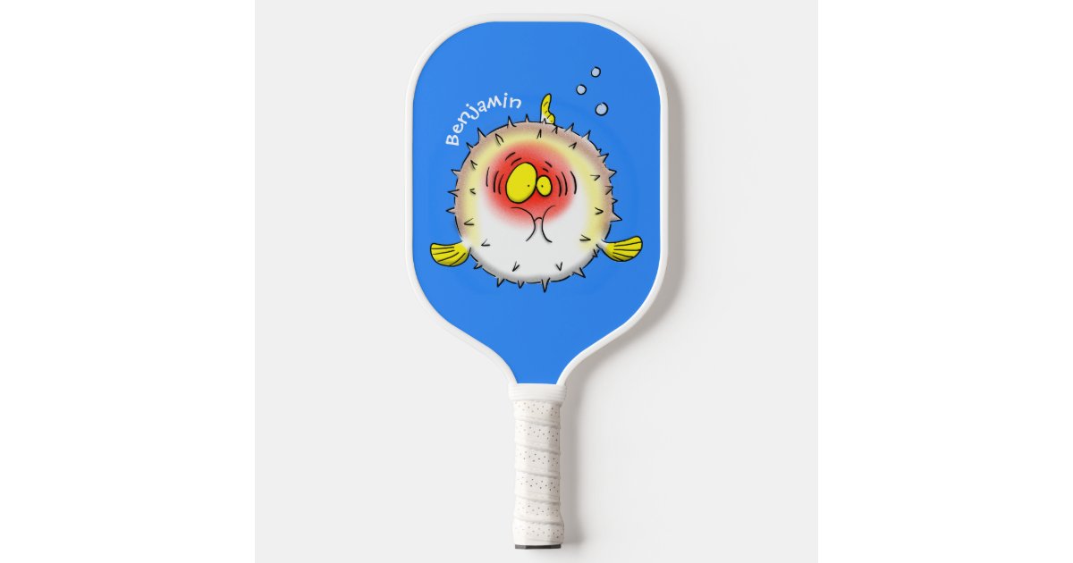 Funny puffer fish porcupine fish cartoon pickleball paddle | Zazzle