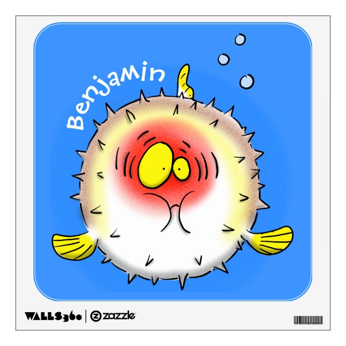 Funny puffer fish porcupine fish cartoon wall decal | Zazzle.com
