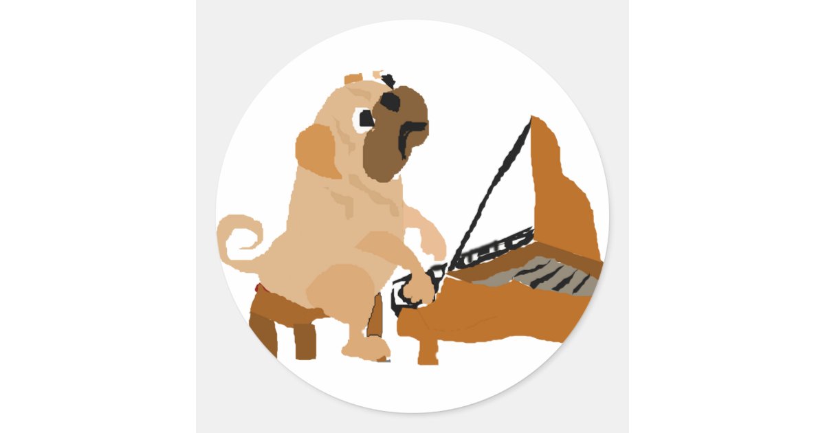 Funny Pug Dog Playing Piano Classic Round Sticker | Zazzle