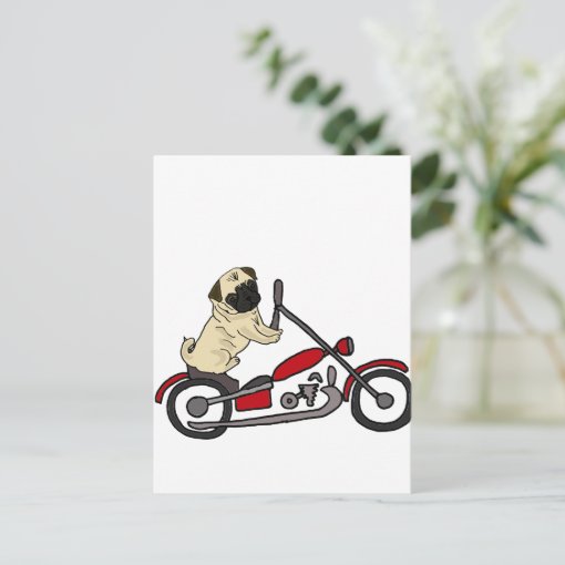 Funny Pug Dog Riding Motorcycle Art Postcard | Zazzle