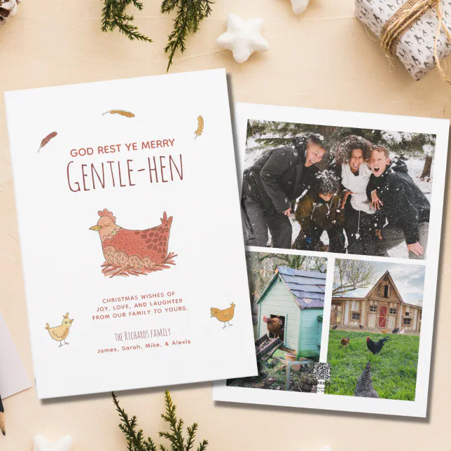 Funny Pun Chicken Christmas Photo Collage Holiday Card | Zazzle