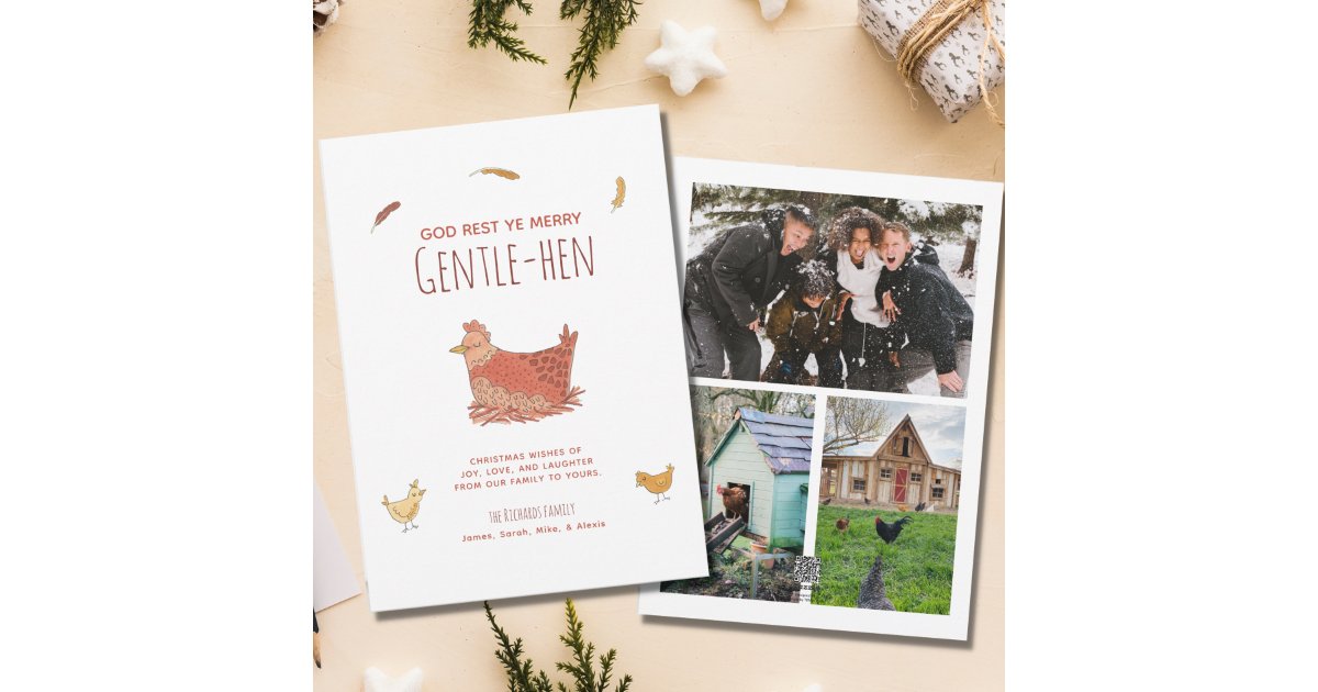 Funny Pun Chicken Christmas Photo Collage Holiday Card | Zazzle