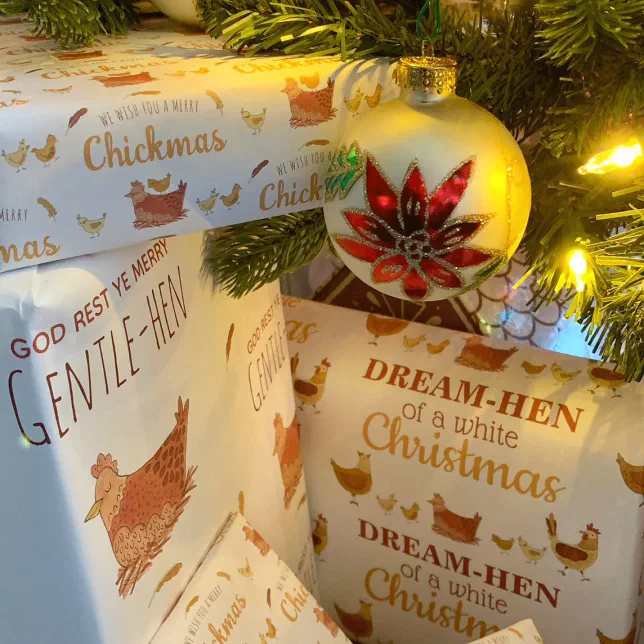 Funny Pun Chicken Christmas Wrapping Paper Sheets | Zazzle