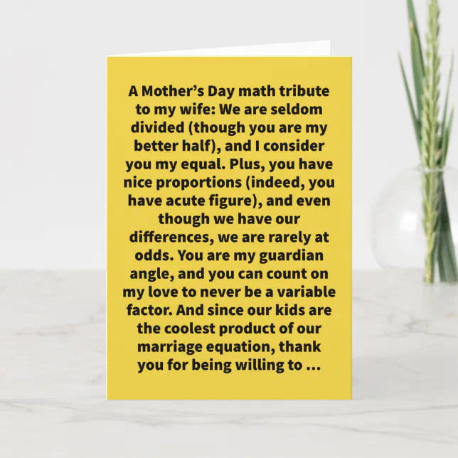 Funny Pun Happy Mother's Day Math Card | Zazzle