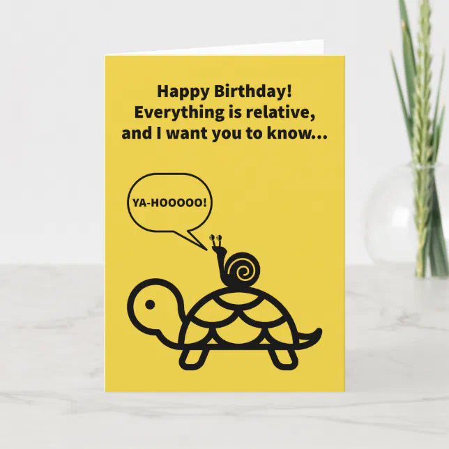 Funny Pun Snail Riding Turtle Relative Birthday Card | Zazzle