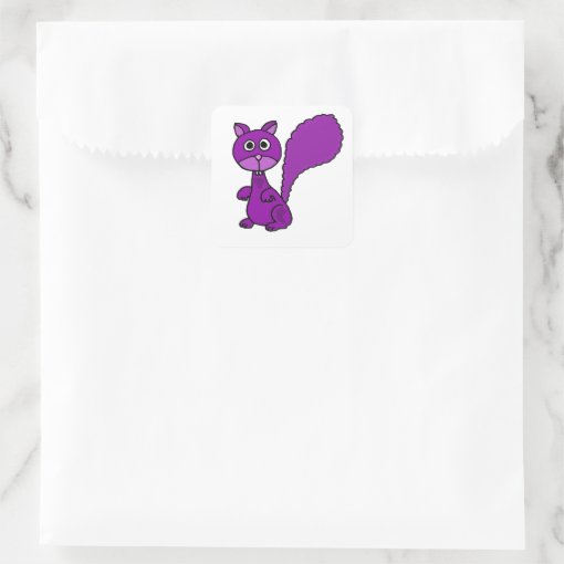 Funny Purple Squirrel Cartoon Square Sticker | Zazzle