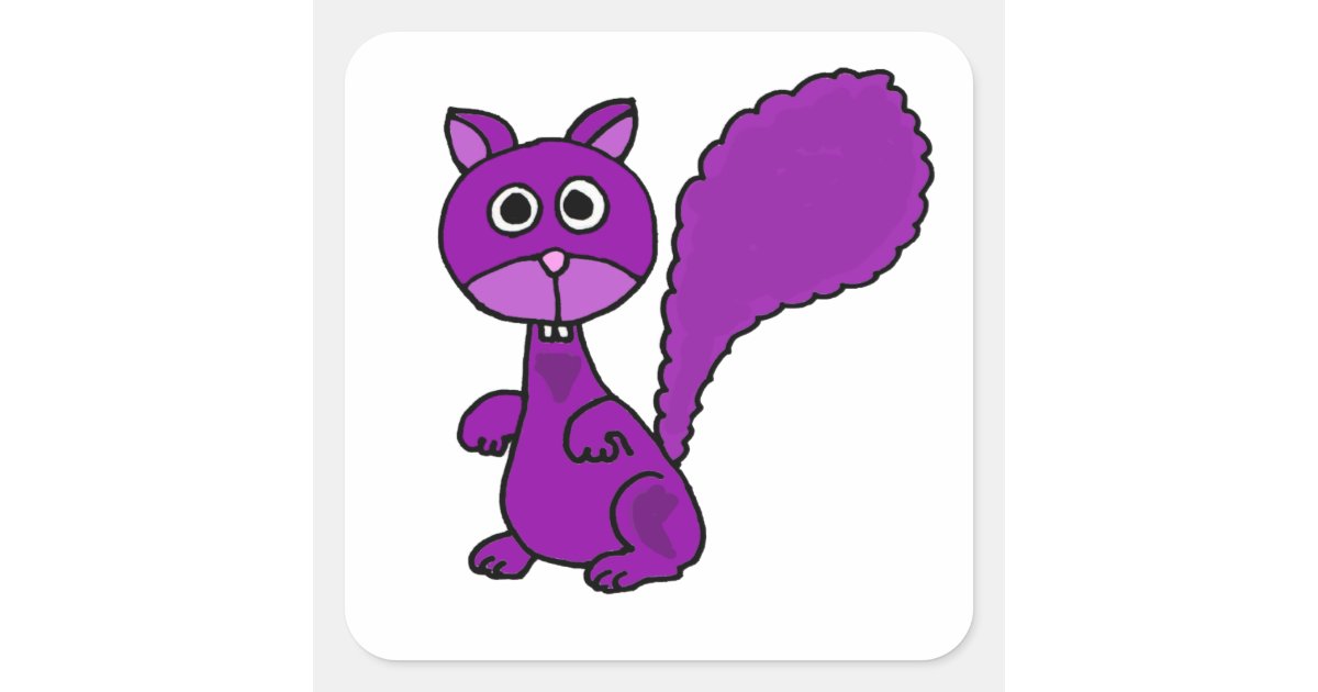 Funny Purple Squirrel Cartoon Square Sticker | Zazzle