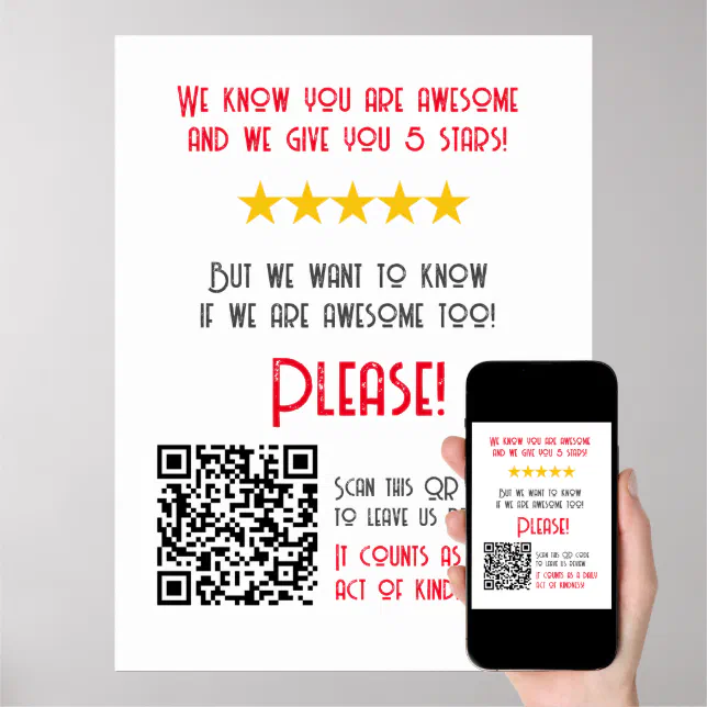 Funny QR Code Leave a Review unique modern Poster | Zazzle