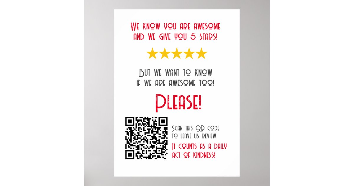 Funny QR Code Leave a Review unique modern Poster | Zazzle
