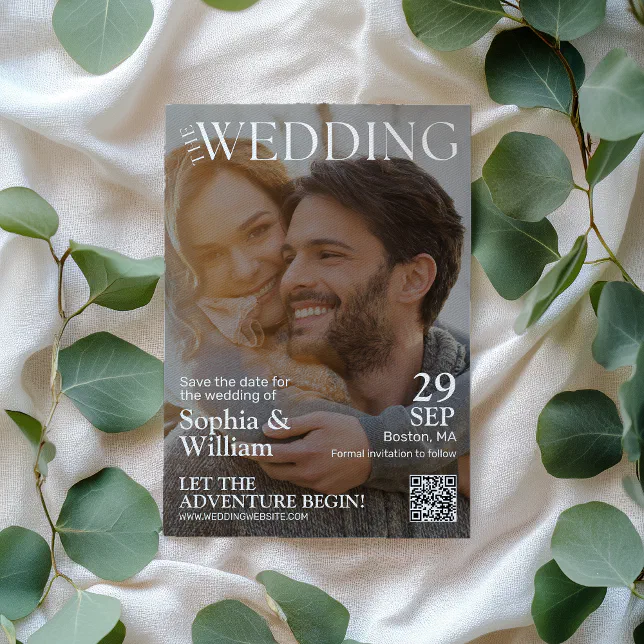 Funny QR Code Magazine Photo Wedding Save The Date | Zazzle