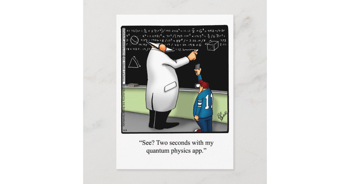 Funny "Quantum Physics App" Postcard | Zazzle