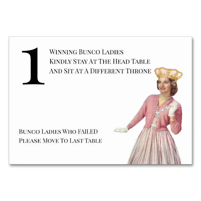 Funny Queen Table One Bunco Table Number | Zazzle