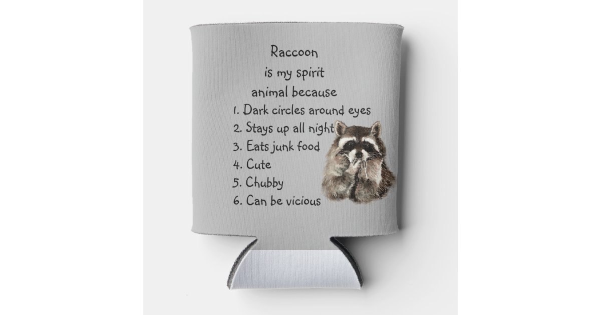 Funny Raccoon Spirit Animal Humor Cute Watercolor Can Cooler | Zazzle