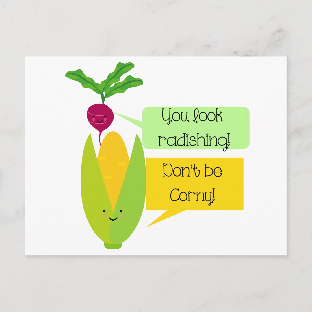 Funny Radish and Corn Vegetable Humor Postcard | Zazzle