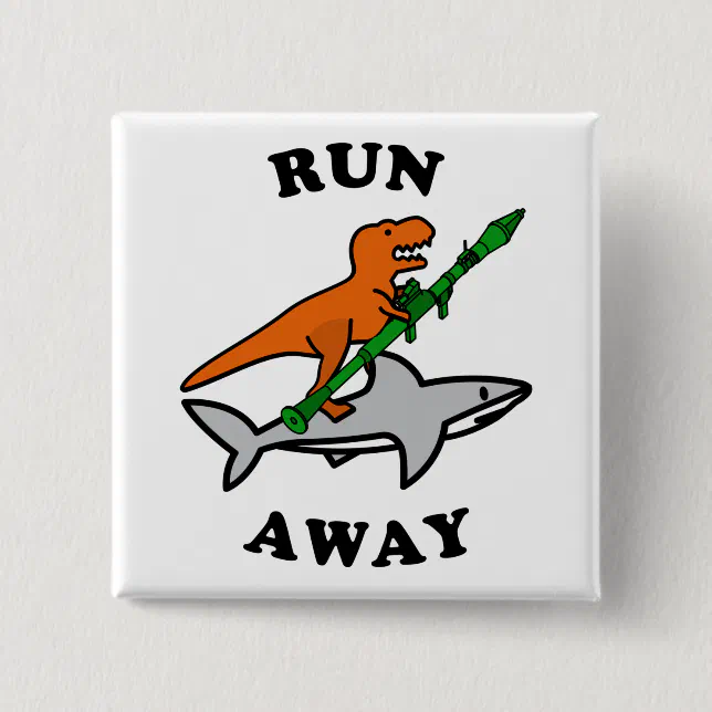 Funny Raptor with Rocket Launcher Riding a Shark Button | Zazzle
