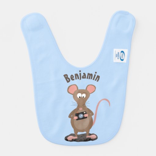 Funny rat with camera cartoon illustration baby bib | Zazzle