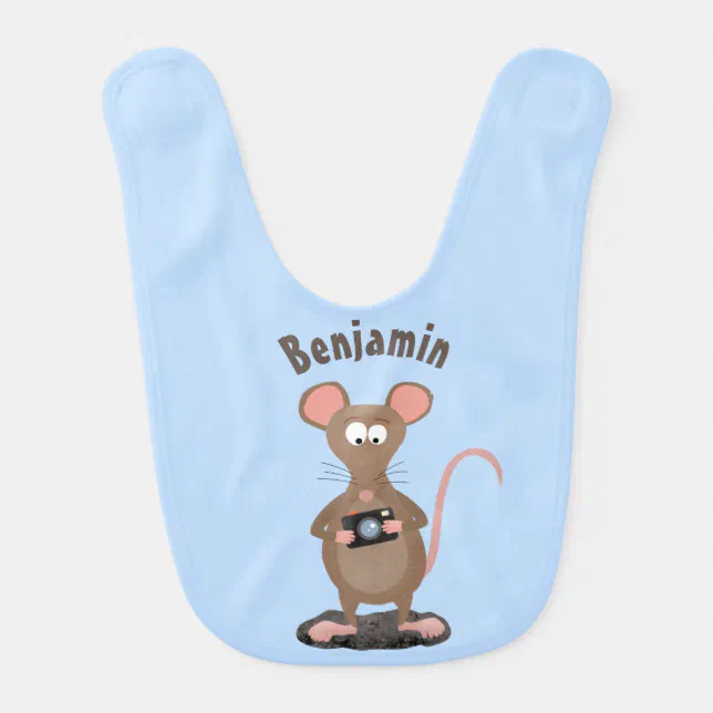 Funny rat with camera cartoon illustration baby bib | Zazzle
