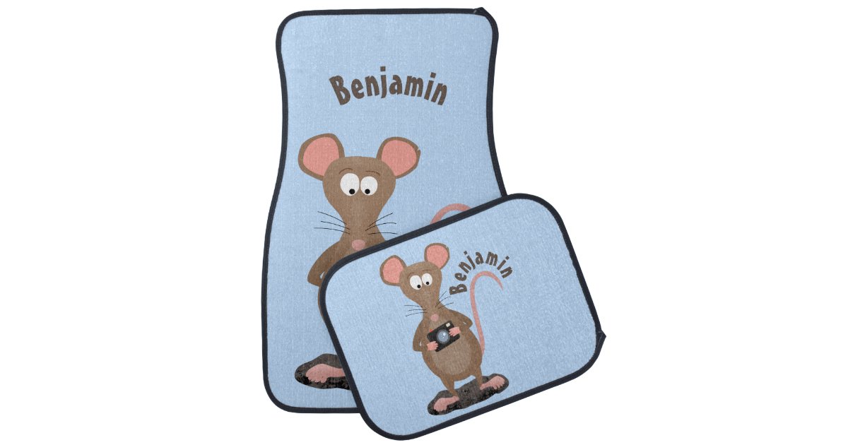 Funny rat with camera cartoon illustration car floor mat | Zazzle