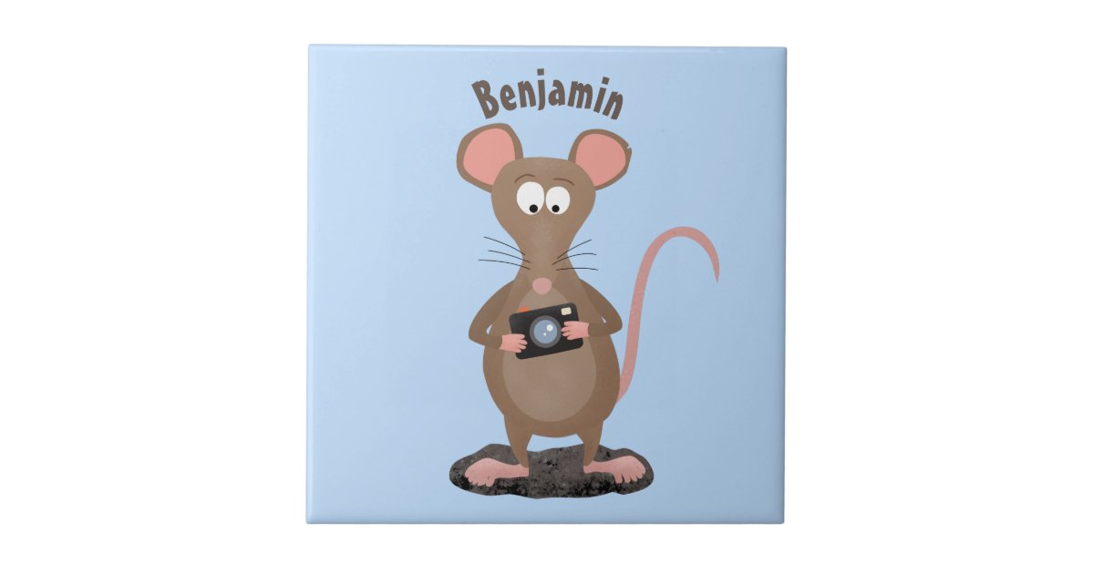 Funny rat with camera cartoon illustration ceramic tile | Zazzle