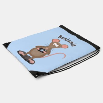 Funny rat with camera cartoon illustration drawstring bag | Zazzle
