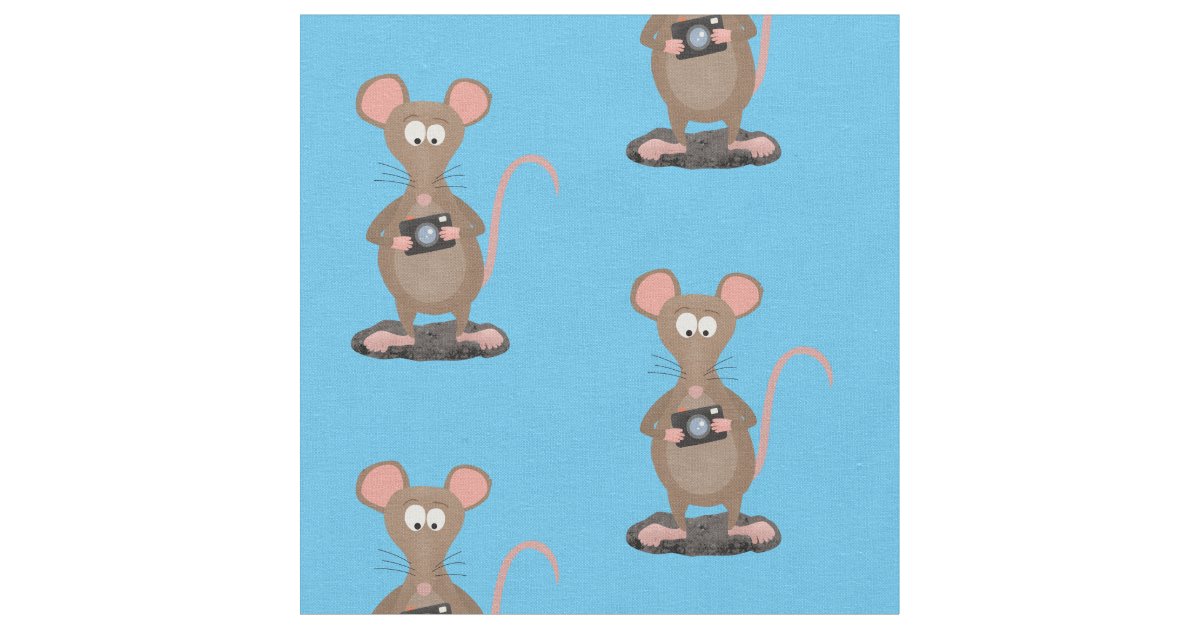 Funny rat with camera cartoon illustration fabric | Zazzle