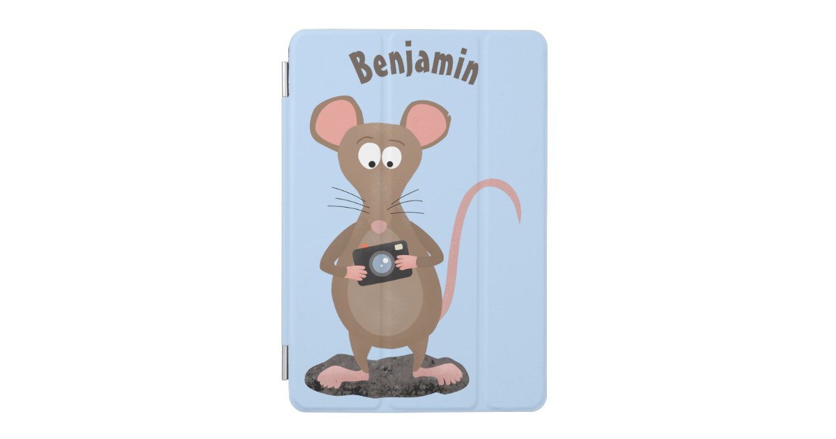 Funny rat with camera cartoon illustration iPad mini cover | Zazzle