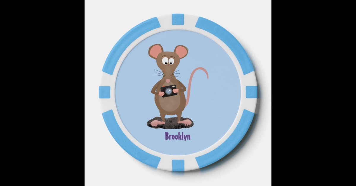 Funny rat with camera cartoon illustration poker chips | Zazzle