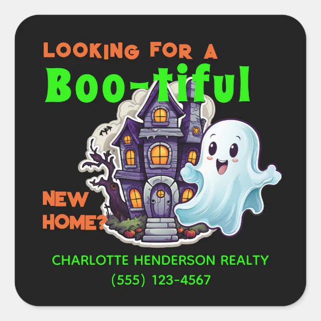 Funny Real Estate Haunted House Square Sticker | Zazzle