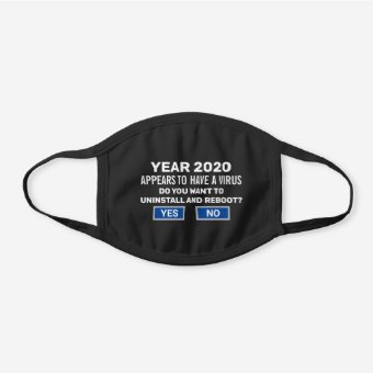 Funny Reboot 2020 Computer Nerd Virus Warning Black Cotton Face Mask ...