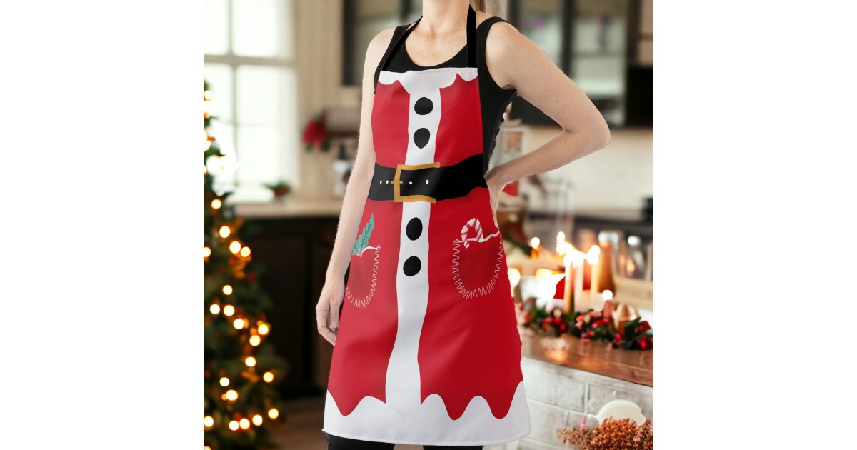 Funny red black winter Christmas Santa Claus suit Apron | Zazzle
