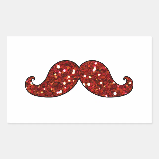 FUNNY RED MUSTACHE PRINTED GLITTER RECTANGULAR STICKER | Zazzle