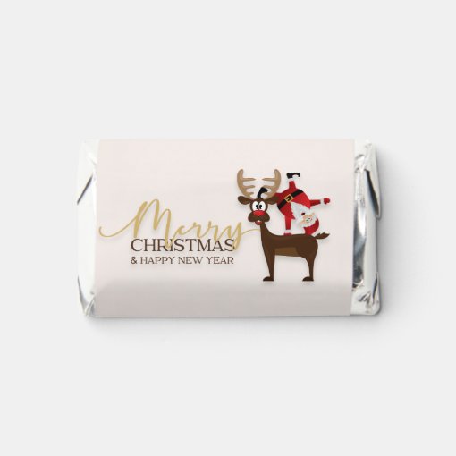 Funny Reindeer with Santa Claus Candy Wrapper Hershey's Miniatures | Zazzle