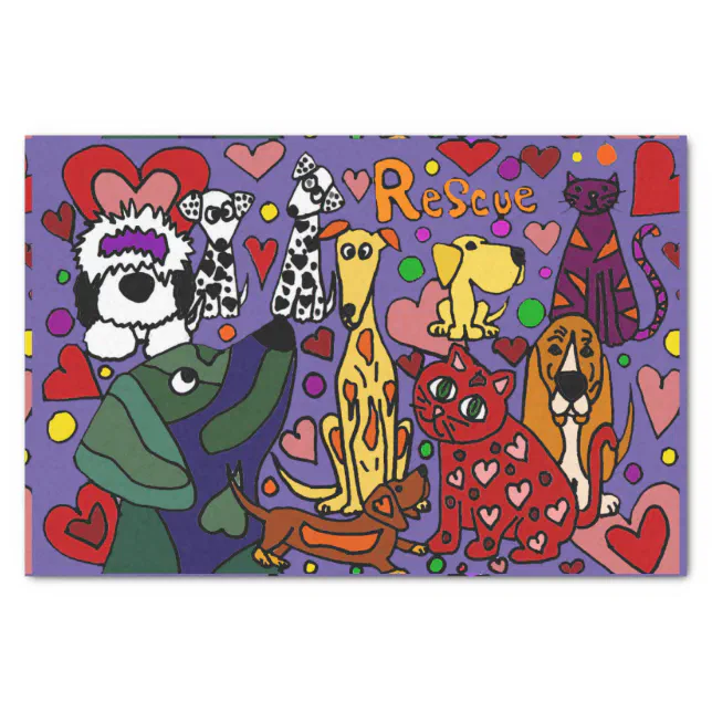 Funny Rescue Dogs and Cats Love Abstract Tissue Paper | Zazzle