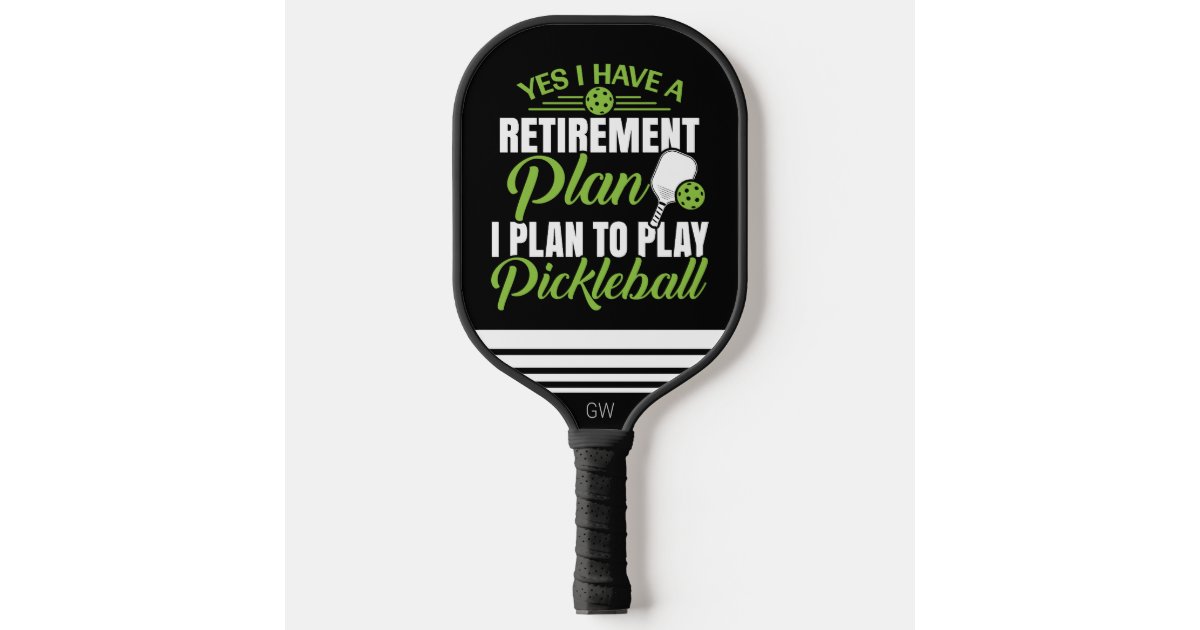Funny Retirement Black and Green Monogram Pickleball Paddle | Zazzle