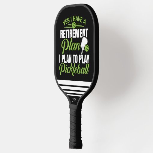 Funny Retirement Black and Green Monogram Pickleball Paddle | Zazzle